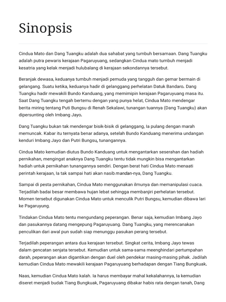 Legenda Cindua Mato dan Pagaruyuang | PDF