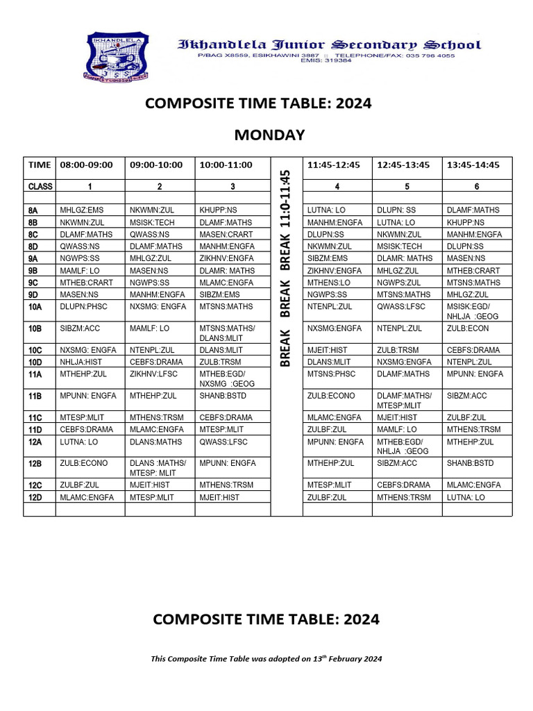 COMPOSITE TIMETABLE-2024 3rd Version | PDF
