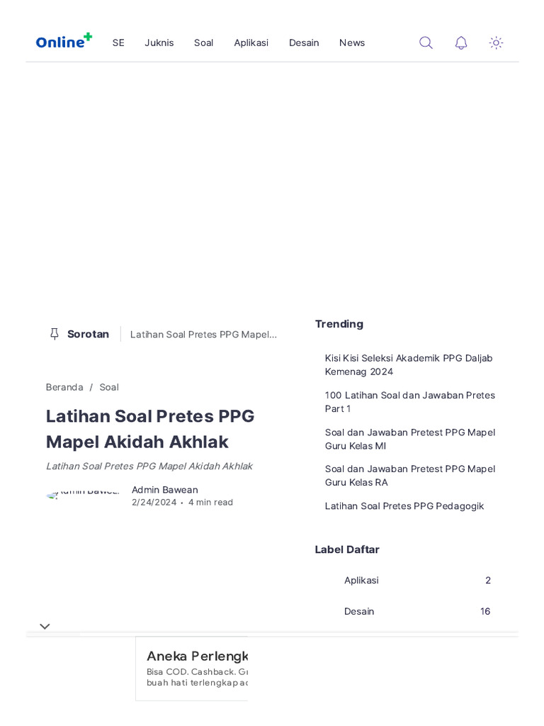 Soal Pretest PPG Akidah Akhlak 2024 | PDF