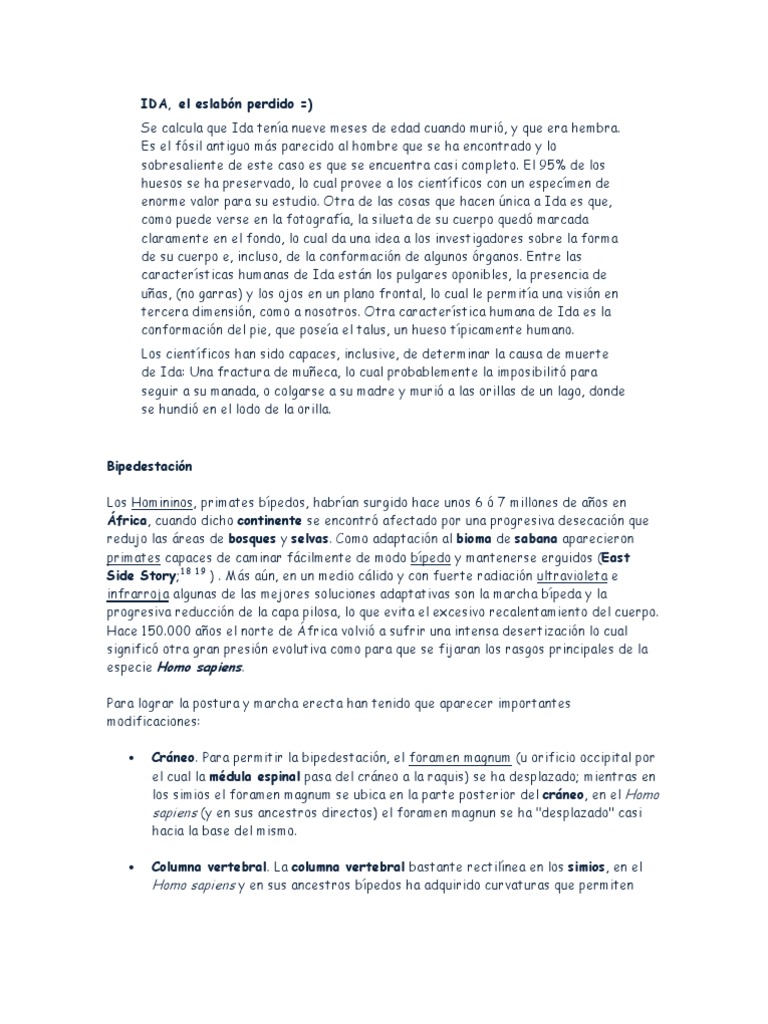 Ida: El Eslabón Perdido Humano | PDF | Bipedalismo | Homo Sapiens