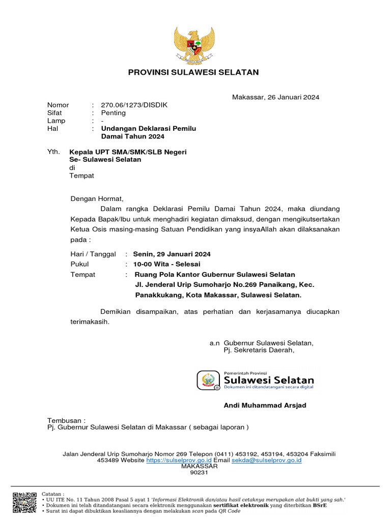 Undangan Deklarasi Pemilu Damai 2024 | PDF