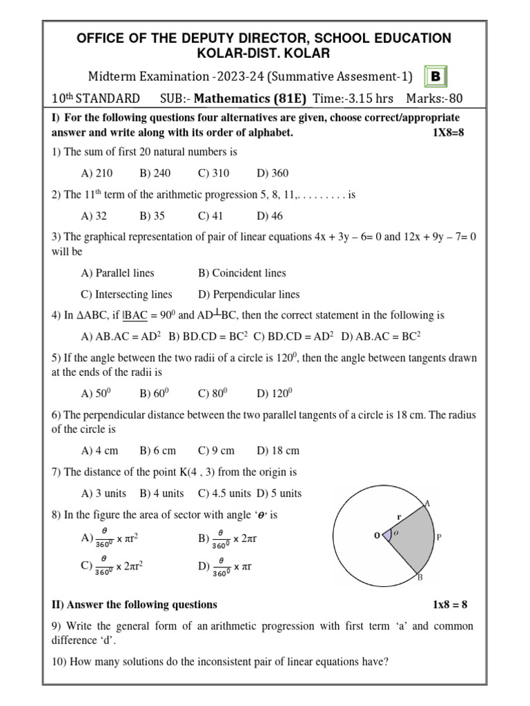 QP Final (B) - 2023-1-1 | PDF | Area | Circle