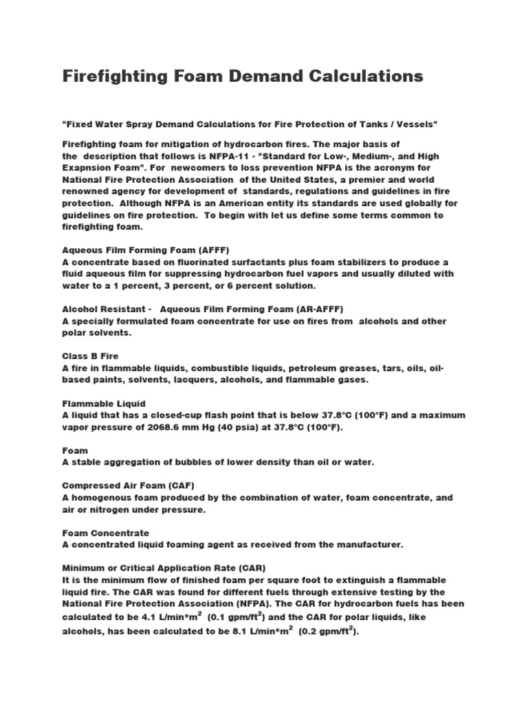 Firefighting Foam Demand Calculations | PDF | Chemical Processes | Soft ...