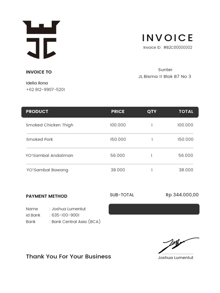 Invoice for Joshua Lumentut Purchases | PDF