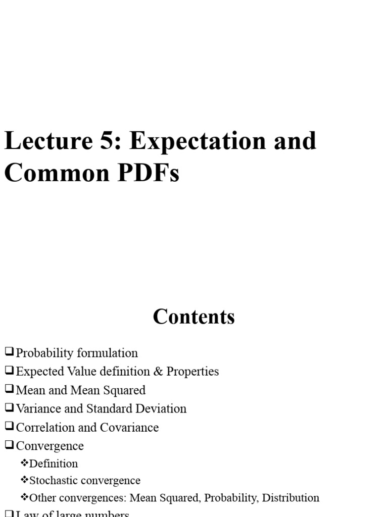 Lecture5 Expected Value And Common Pdfs Pdf Expected Value Variance 3449