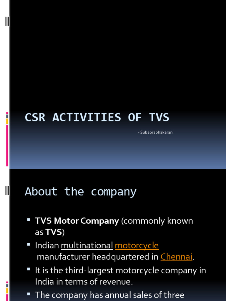 CSR Activities of TVS | PDF | Corporate Social Responsibility ...