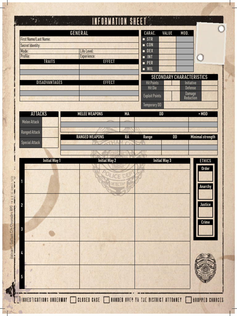 Batman RPG Character Sheet Template | PDF