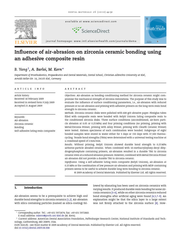 Influence of Air-Abrasion On Zirconia Ceramic Bonding Using An Adhesive ...