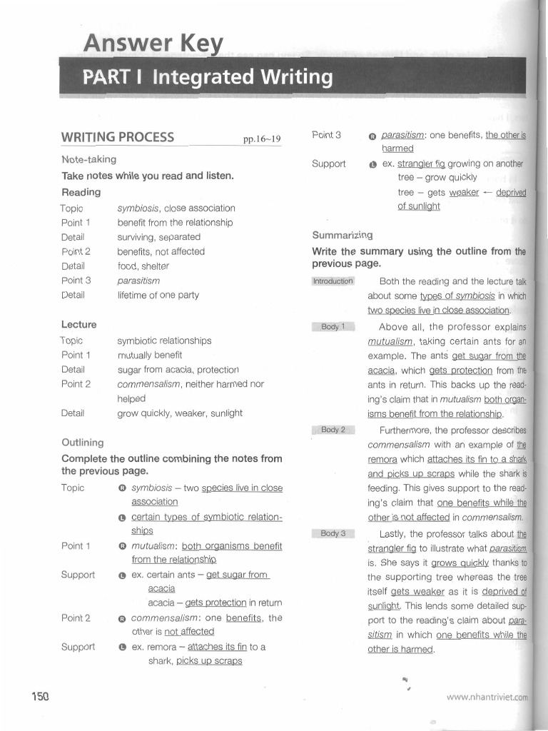 TOEFL IBT Activator Advanced Writing Answer Keys | PDF