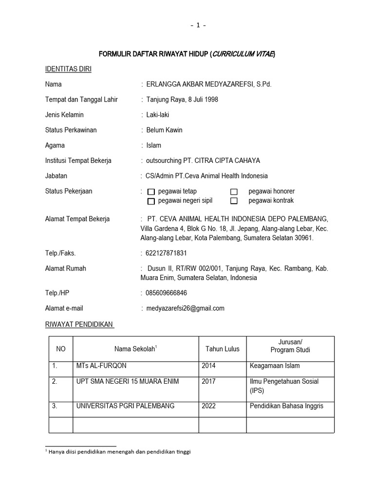 Formulir Daftar Riwayat Hidup Pemohon 0 | PDF