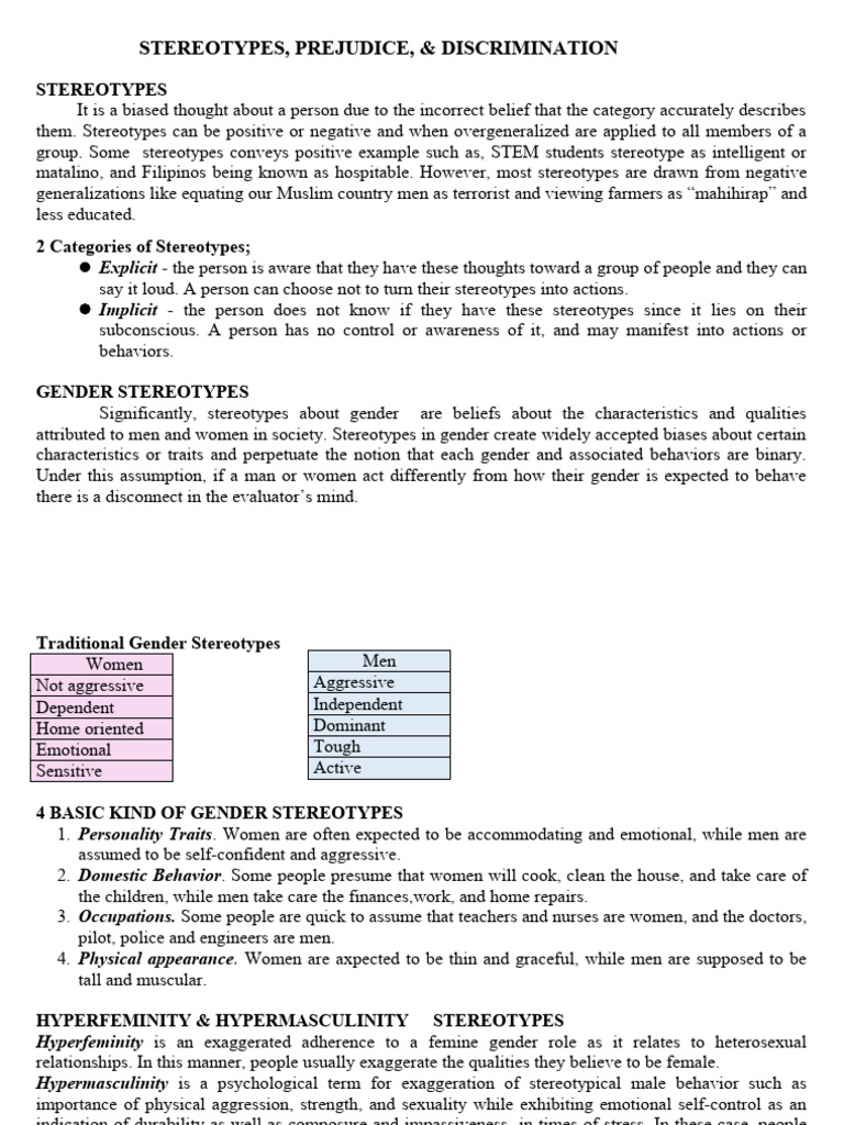 Stereotypes Visual Aid | PDF | Stereotypes | Discrimination