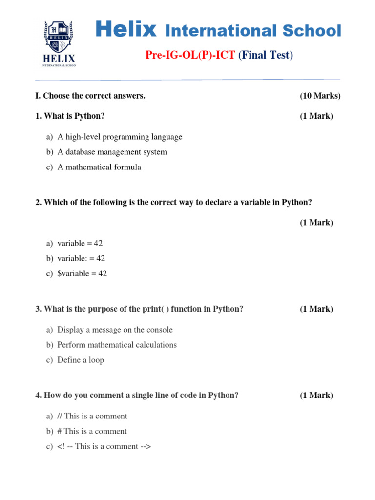 HIS Pre - Ol P ICT Exam Question (2hr) | PDF