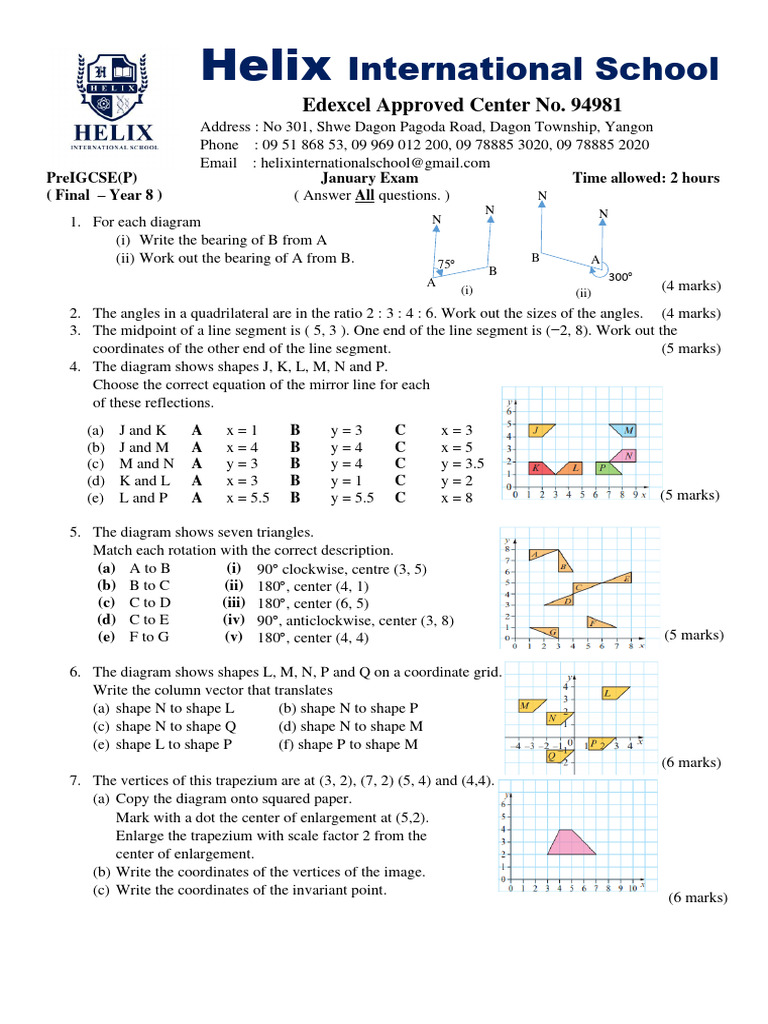 HIS Pre - Ol P Math Exam Question (2hr) | PDF | Shape | Probability