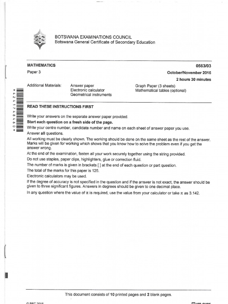 Bgcse Maths Pp3 2016 Pdf