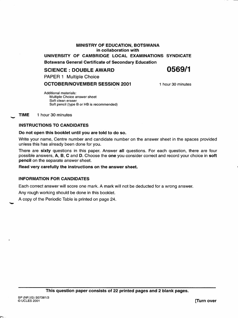 Bgcse Sda Paper 1 2001 | PDF