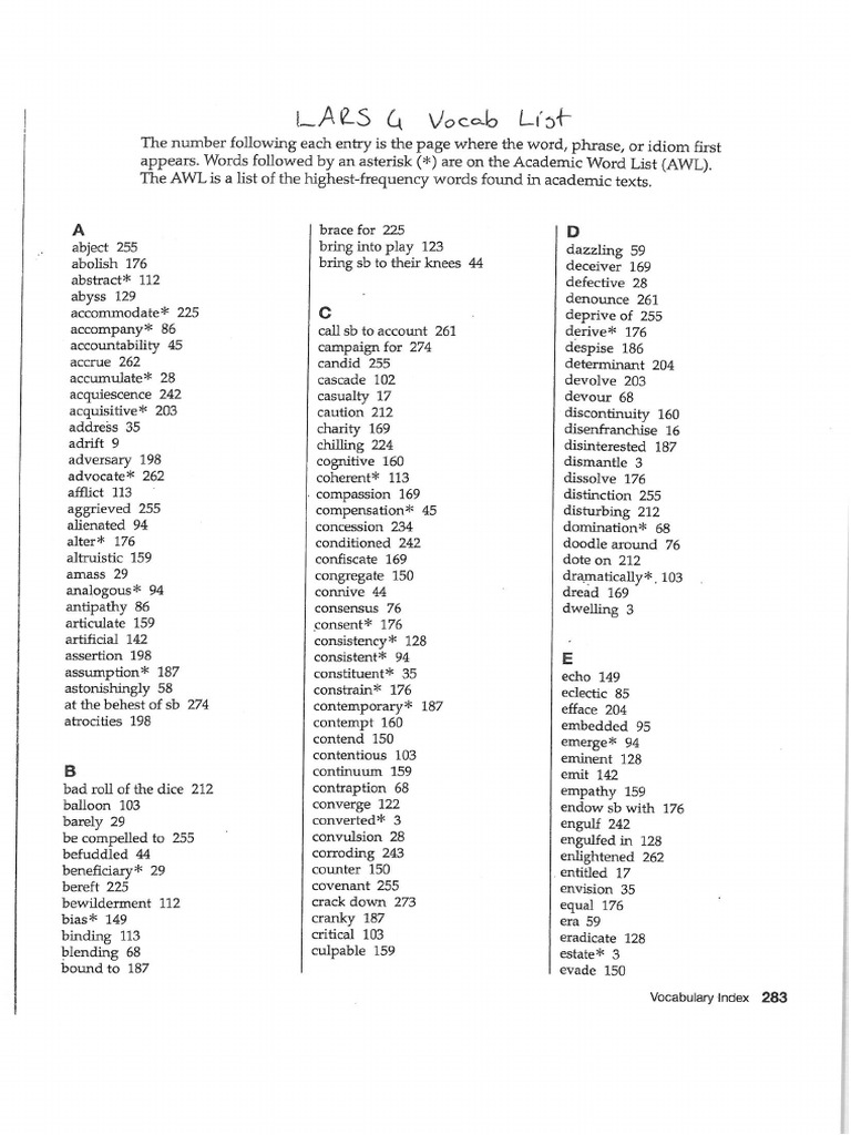LARS 4 Vocab List | PDF