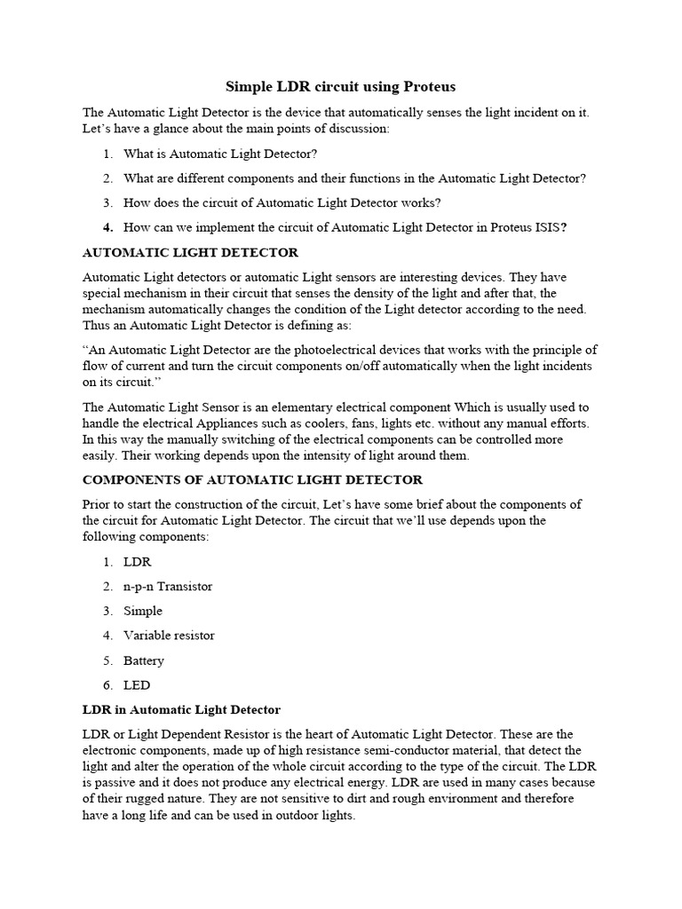 Simple Ldr Circuit Using Proteus Pdf