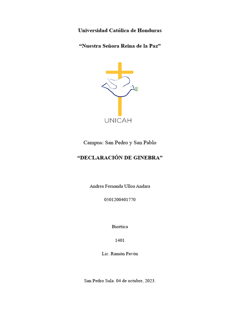 Andrea Ulloa. Bioética. Declaración de Ginebra | PDF