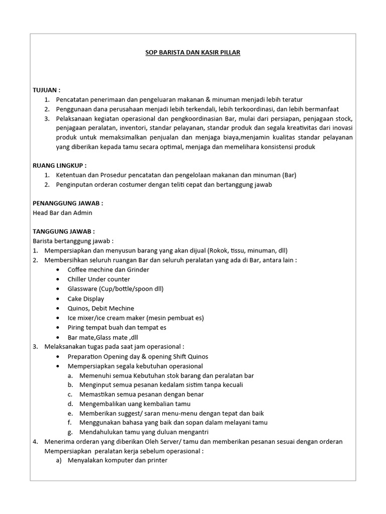 Sop Bartender & Kasir | PDF