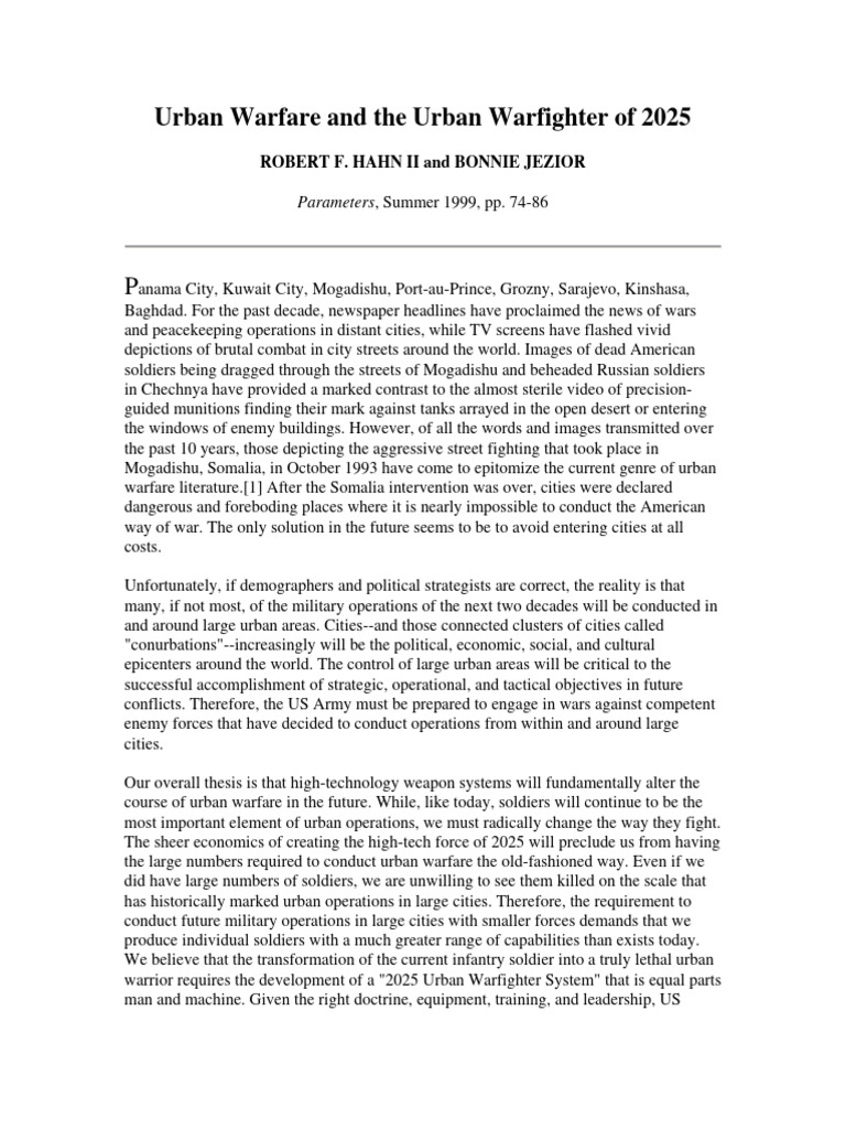 Urban Warfare and The Urban Warfighter of 2025 | PDF