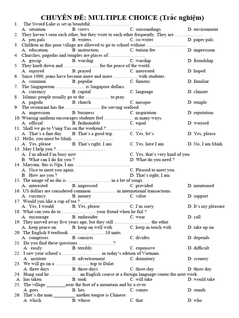 CHUYÊN ĐỀ - MULTIPLE CHOICE | PDF