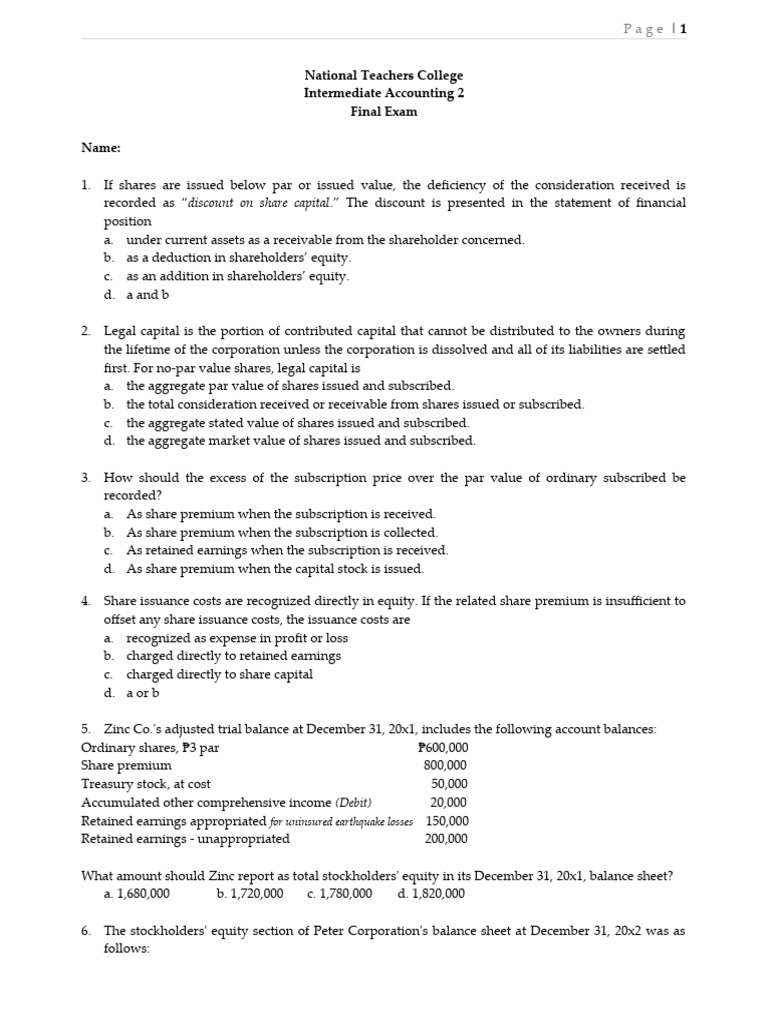 Intermediate Accounting 2 Final Exam | PDF