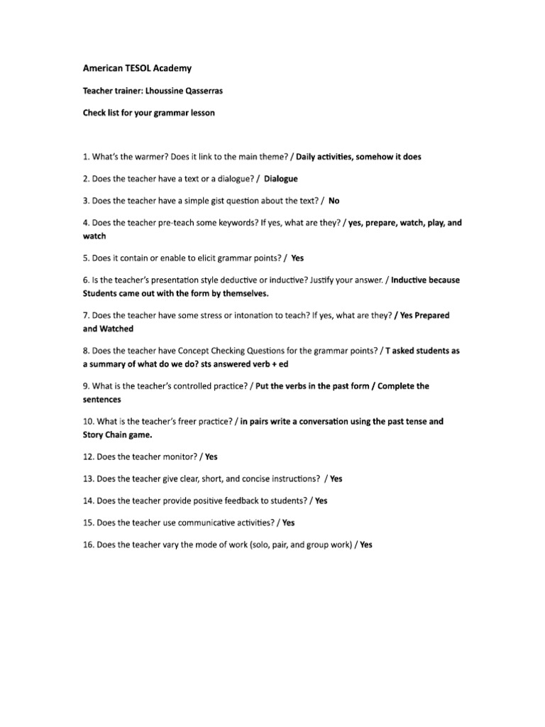 Grammar Checklist | PDF