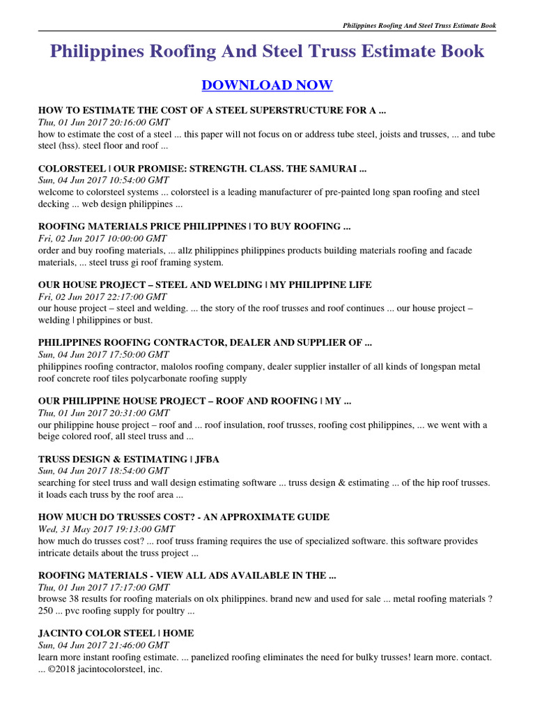 Philippines Roofing and Steel Truss Estimate Book | PDF | Truss | Roof
