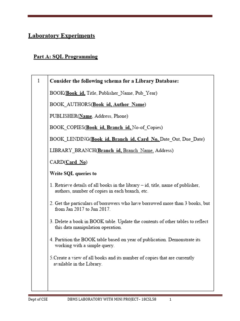 Dbms Lab Manual 18scheme | Download Free PDF | Databases | Sql