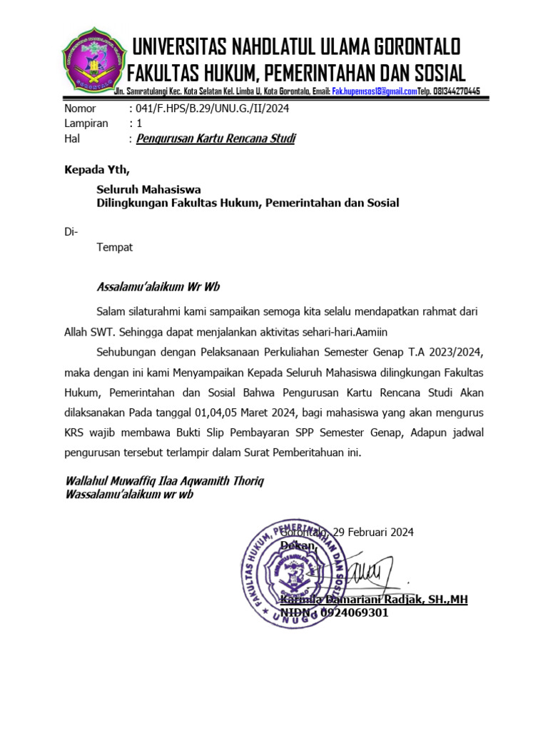 Surat Pemberitahuan Pengurusan KRS | PDF