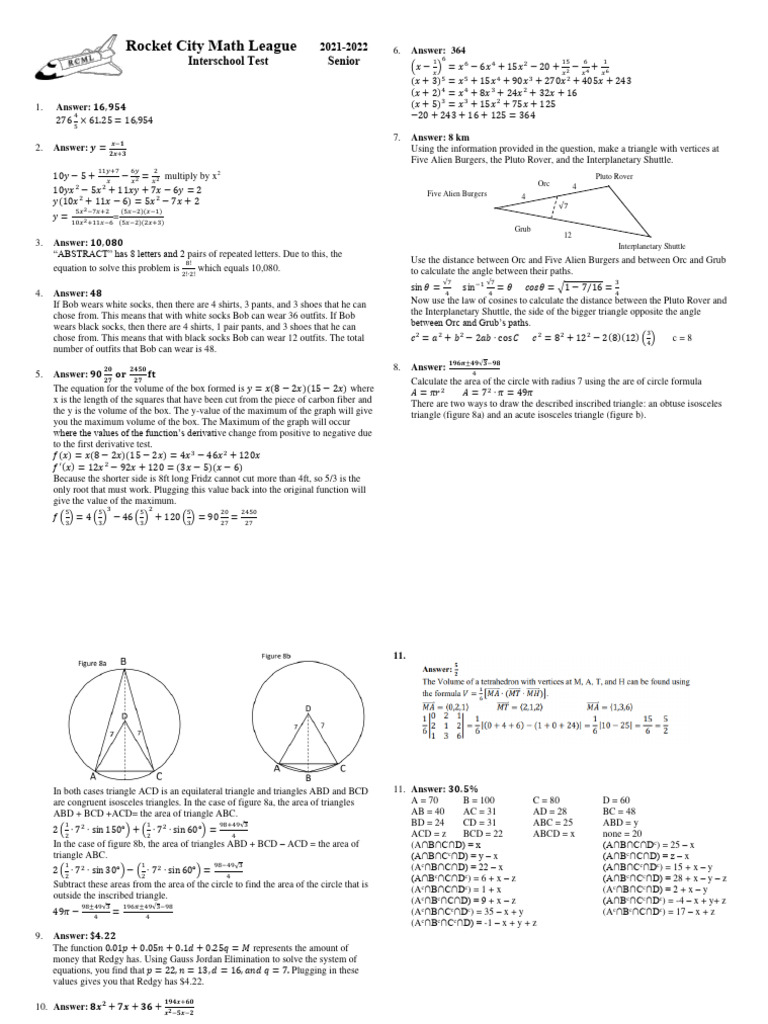 Senior Interschool 2021 Solutions | PDF | Triangle | Area Senior Interschool 2021 Solutions | PDF | Triangle | Area