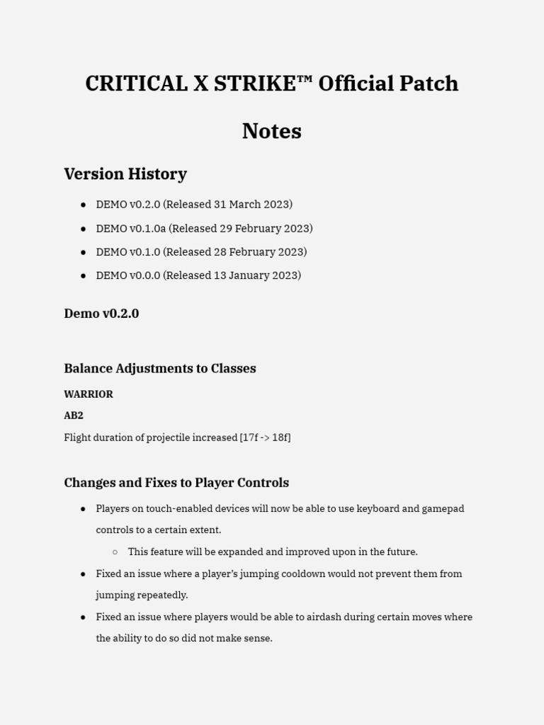 Critical X Strike Official Patch Notes | Download Free PDF | Computing