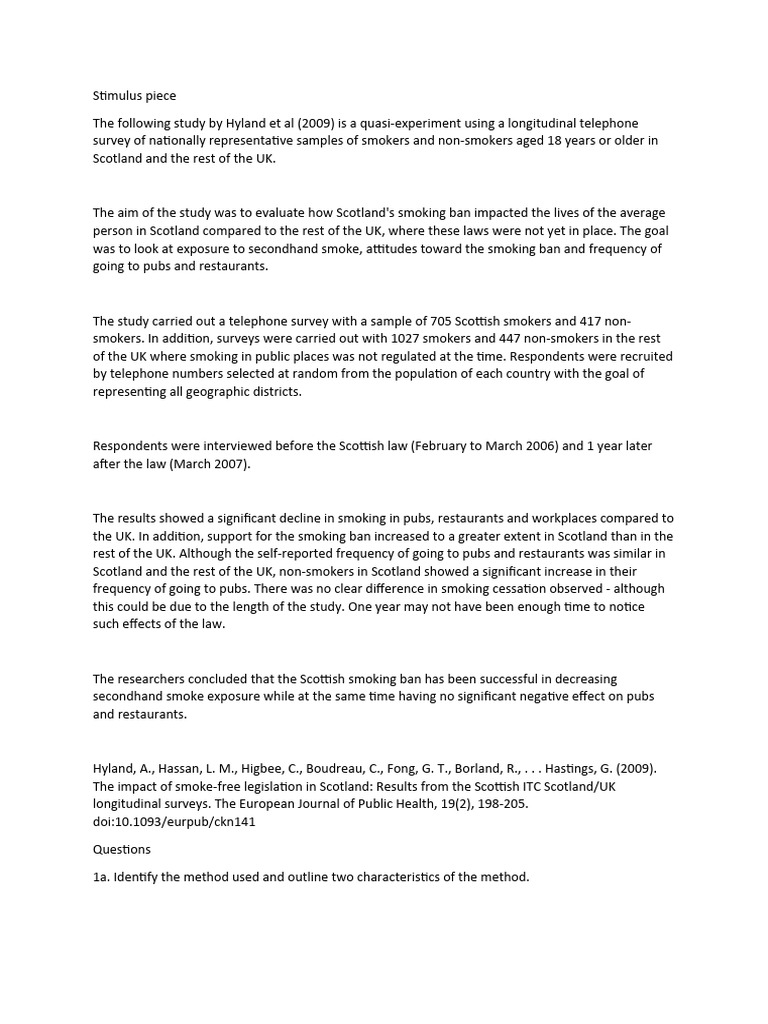 Impact of Scotland's Smoking Ban Study | PDF | Sampling (Statistics ...