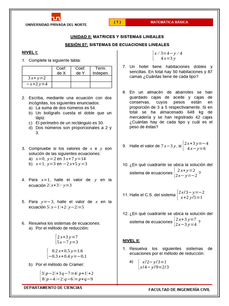 HT07 - Sistemas de Ecuaciones Lineales 1 | PDF | Ecuaciones