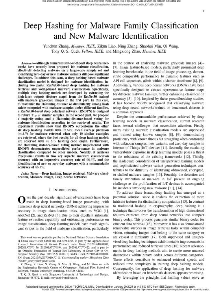 Deep Hashing For Malware Family Classification and New Malware Identification | PDF | Deep ...