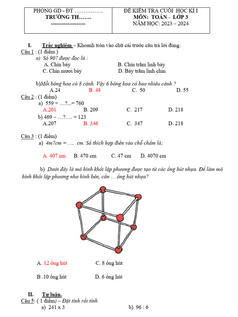 De Thi HK1 Mon Toan 3 CTST de 5 | PDF