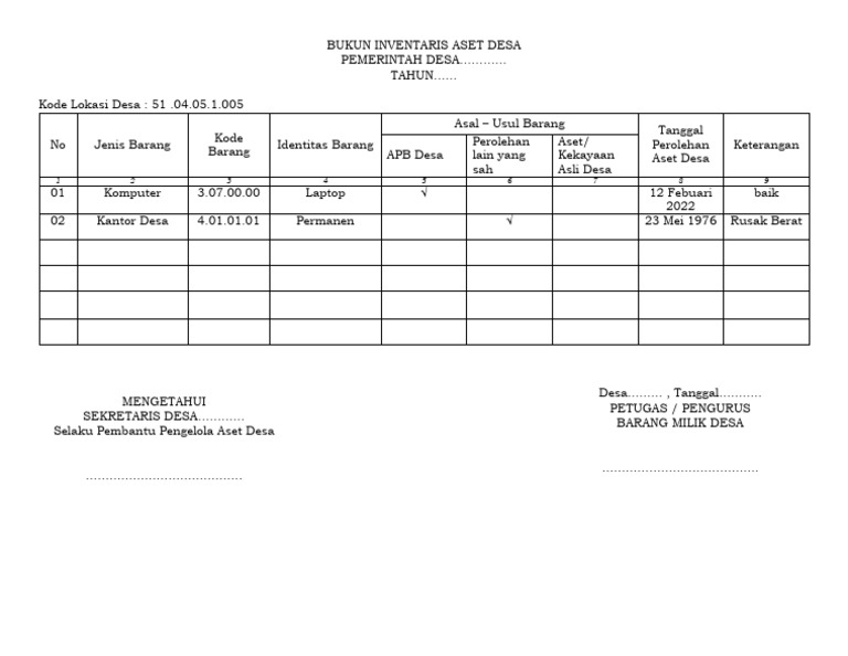 Bukun Inventaris Aset Desa | PDF