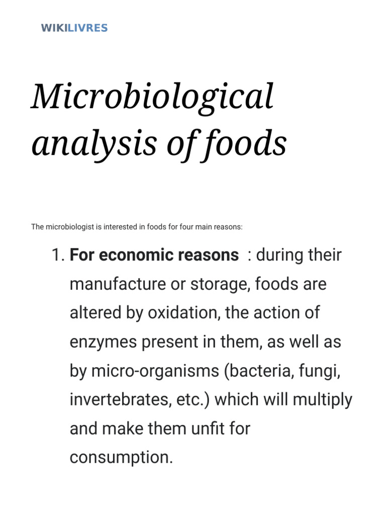 Analyse Microbiologique Des Aliments - Wikilivres | PDF