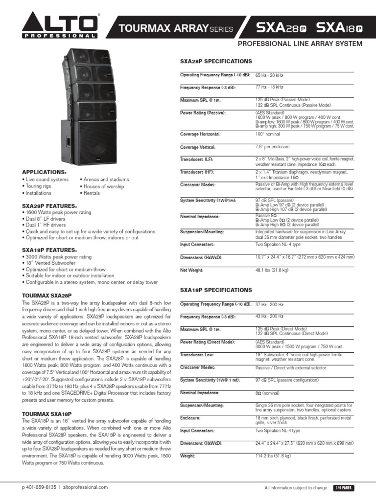 Alto Tourmax Array Specs A | PDF