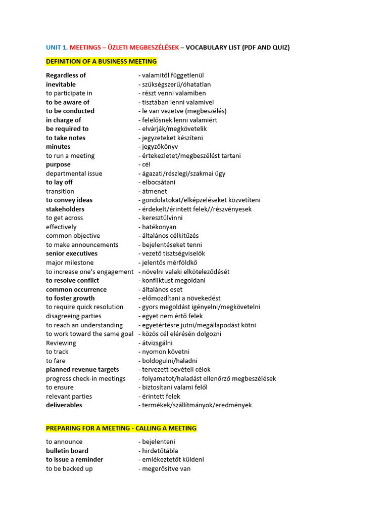 GBE UNIT 1 PDF and QUIZ Vocabulary List Másolata | PDF