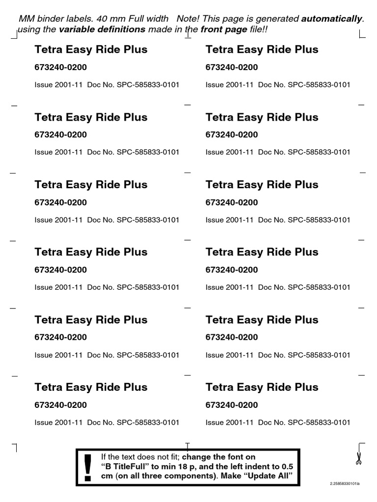 Tetra Easy Ride Plus SPC-585833-0101 | PDF