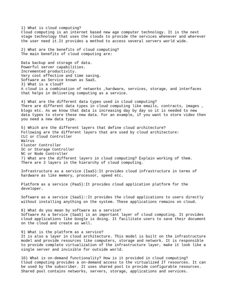 Cloud Questions | PDF | Cloud Computing | Databases