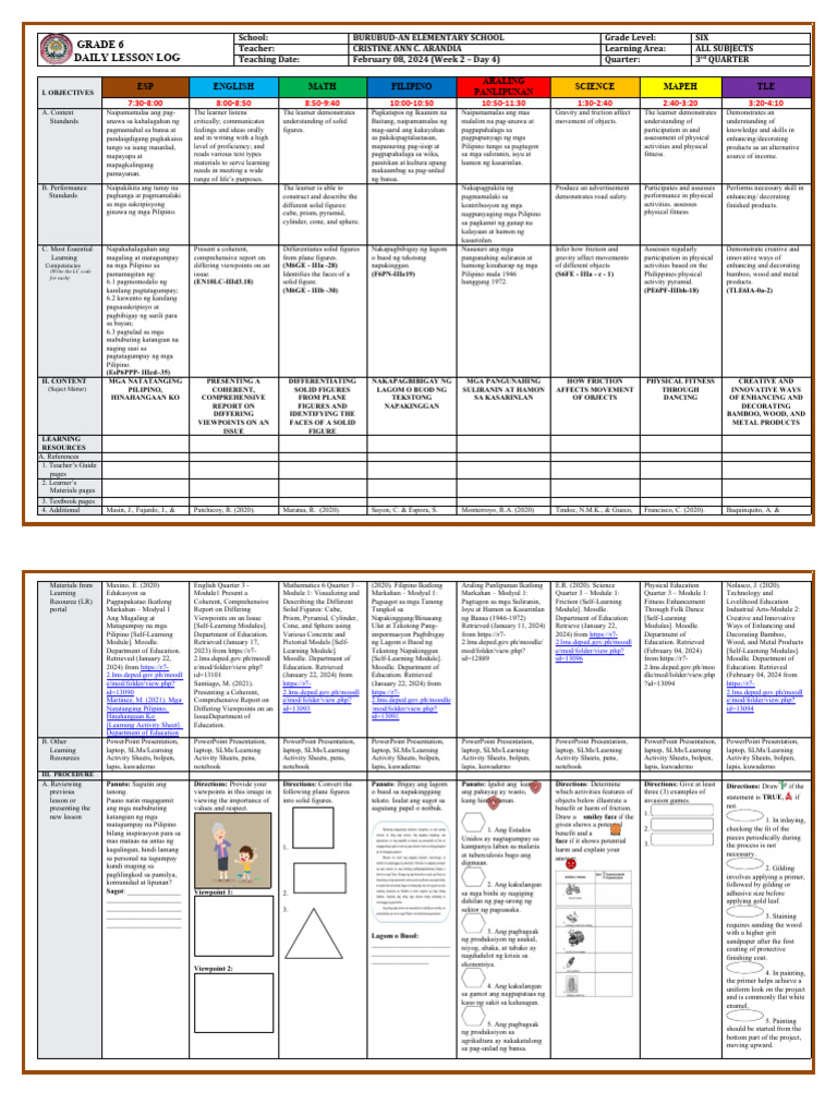 Grade 6 DLP Q3 W2D4 | PDF | Friction