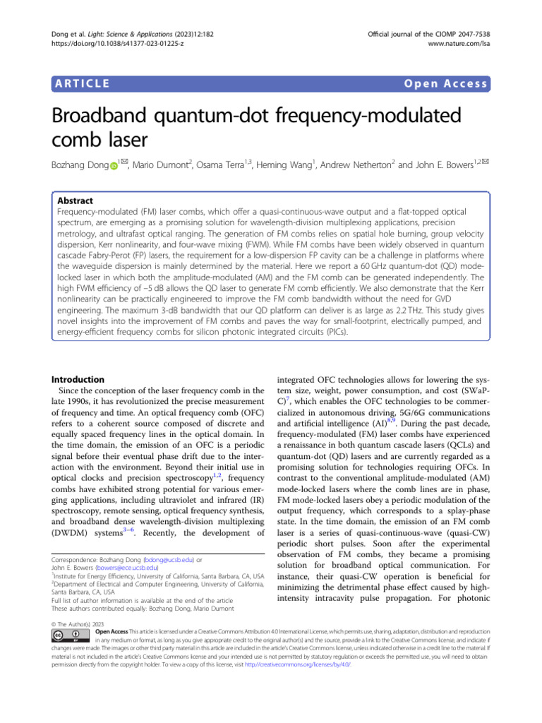 Broadband Quantum-Dot Frequency-Modulated Comb Laser | PDF | Laser ...