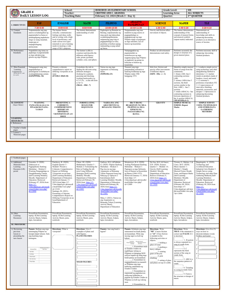 Grade 6 DLP Q3 W3D1 | PDF