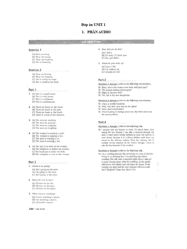 Đáp Án UNIT 1 Listening | PDF