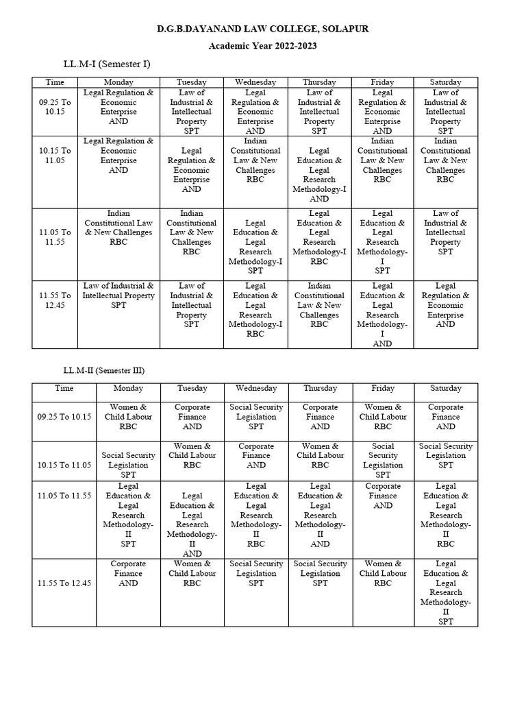 Ll. M. Time-Table 2022-2023 | PDF