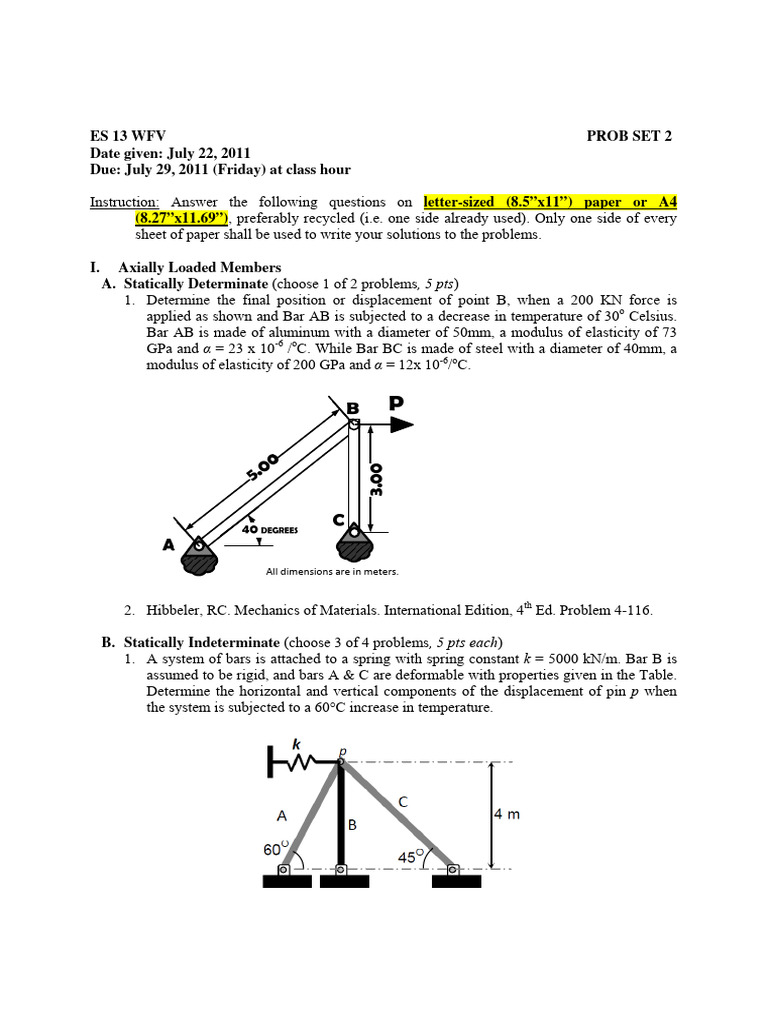 1st Sem Es 13 Prob Set 2 | PDF | Young's Modulus | Elasticity (Physics)