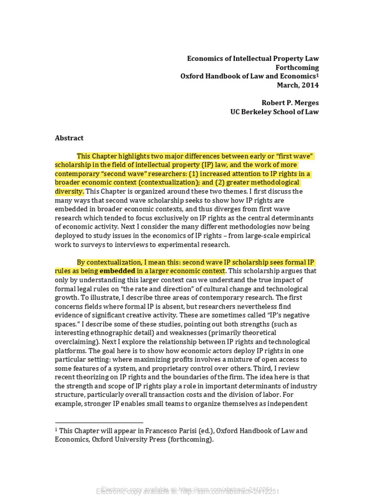 Economics of Intellectual Property Law | PDF | Intellectual Property ...