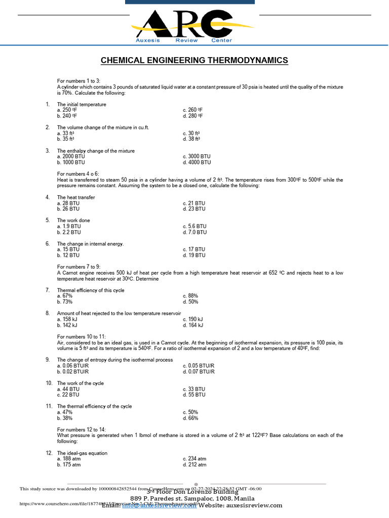 Exercise No. 2 ChE Thermodynamics PDF | PDF | Heat | Scientific Phenomena